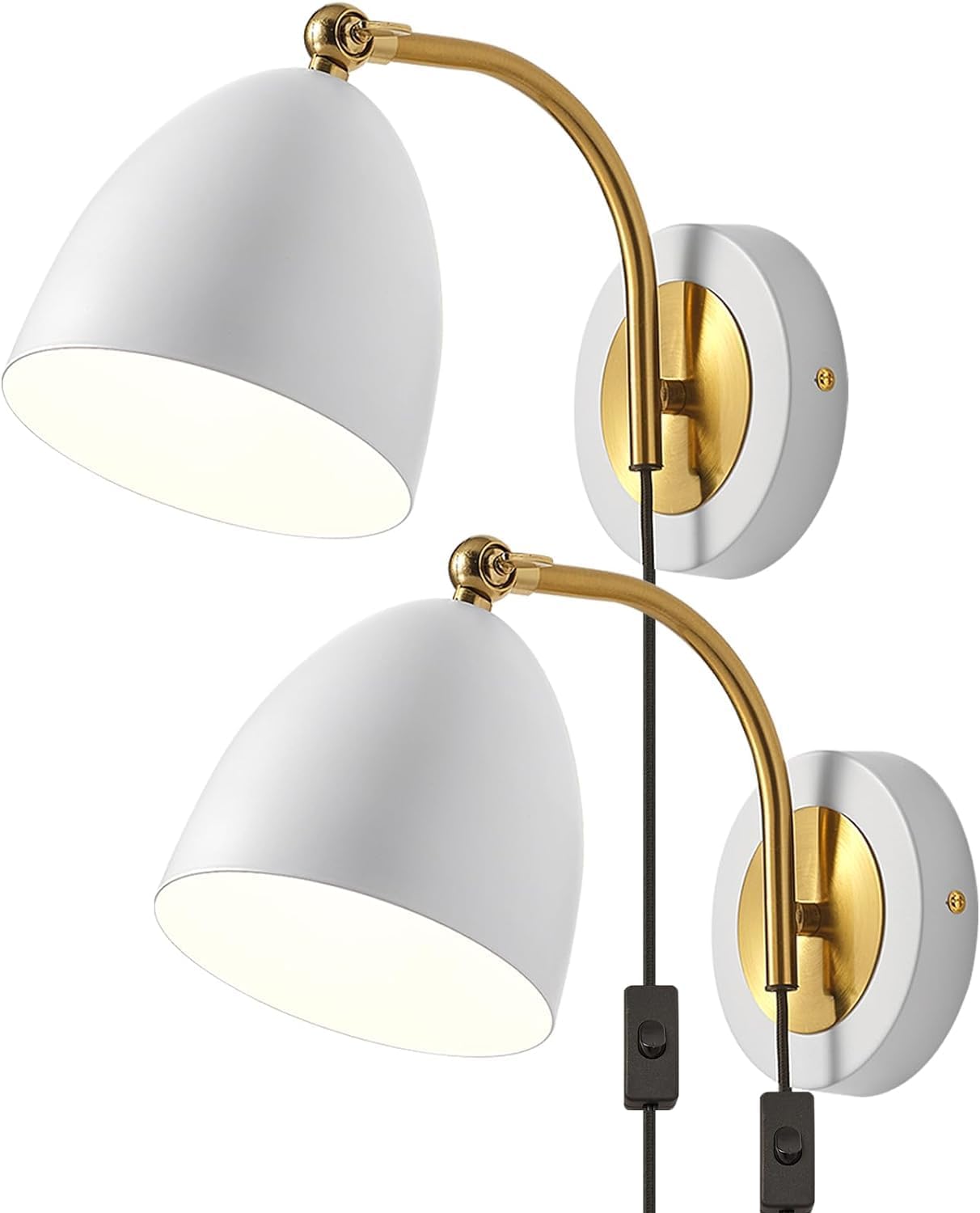 White Plug in Wall Sconces Set of Two,E26 Modern Wall Lights Adjustable ...