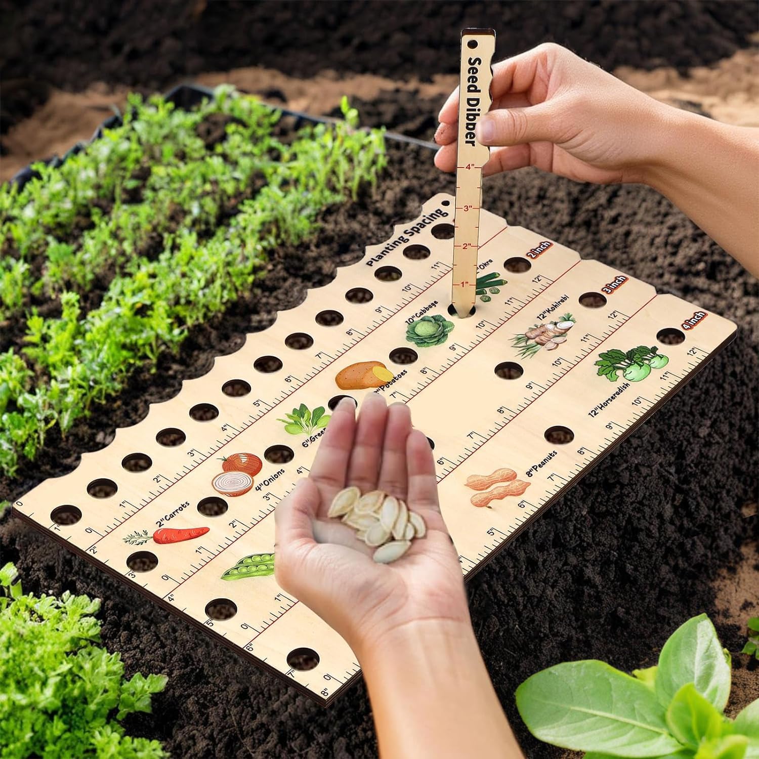 Seed Planting Ruler with Holes, Seed Spacing Ruler and Seed Dibber ...