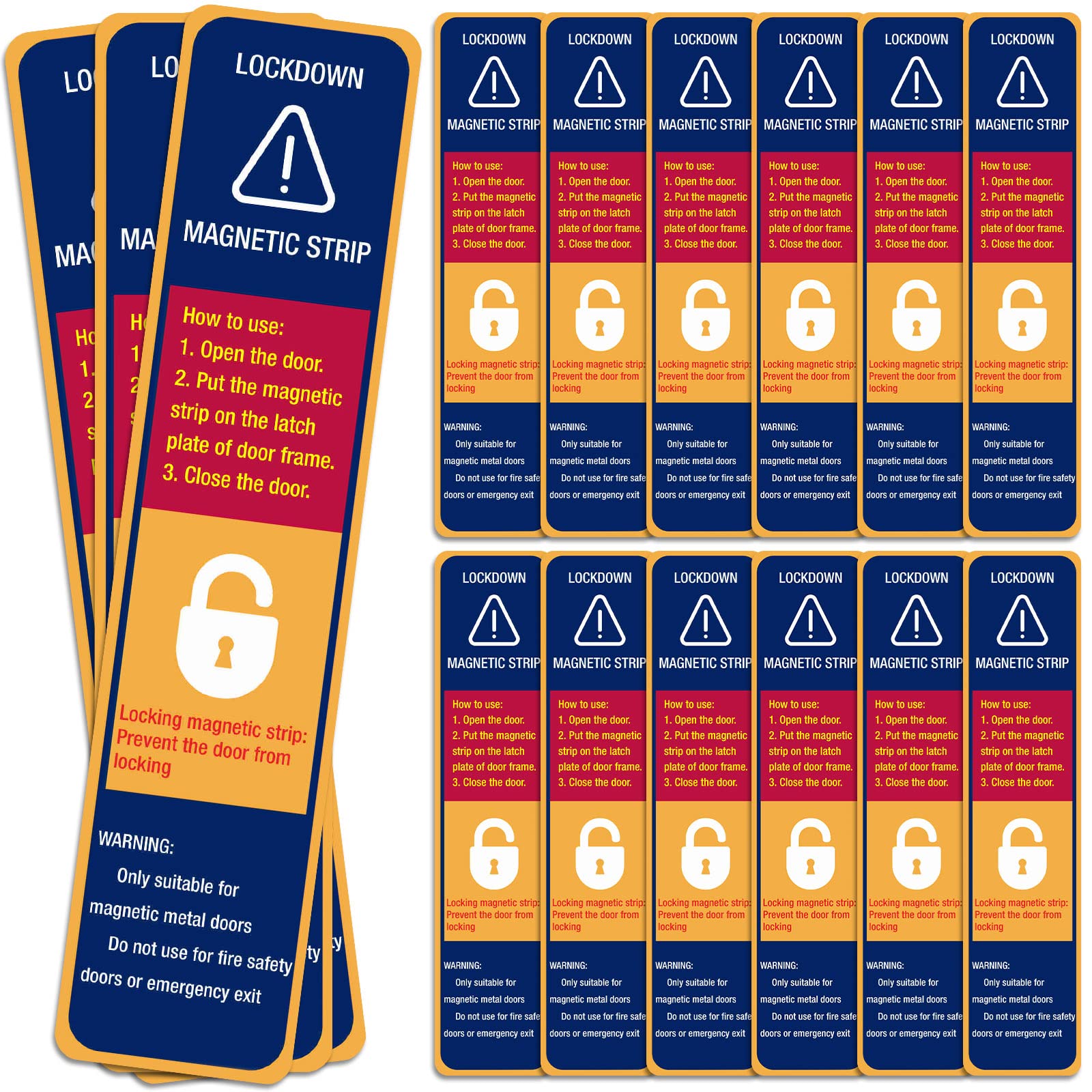 Kanayu 15 Piece Lockdown Magnetic Strips for School Door Frames Door ...