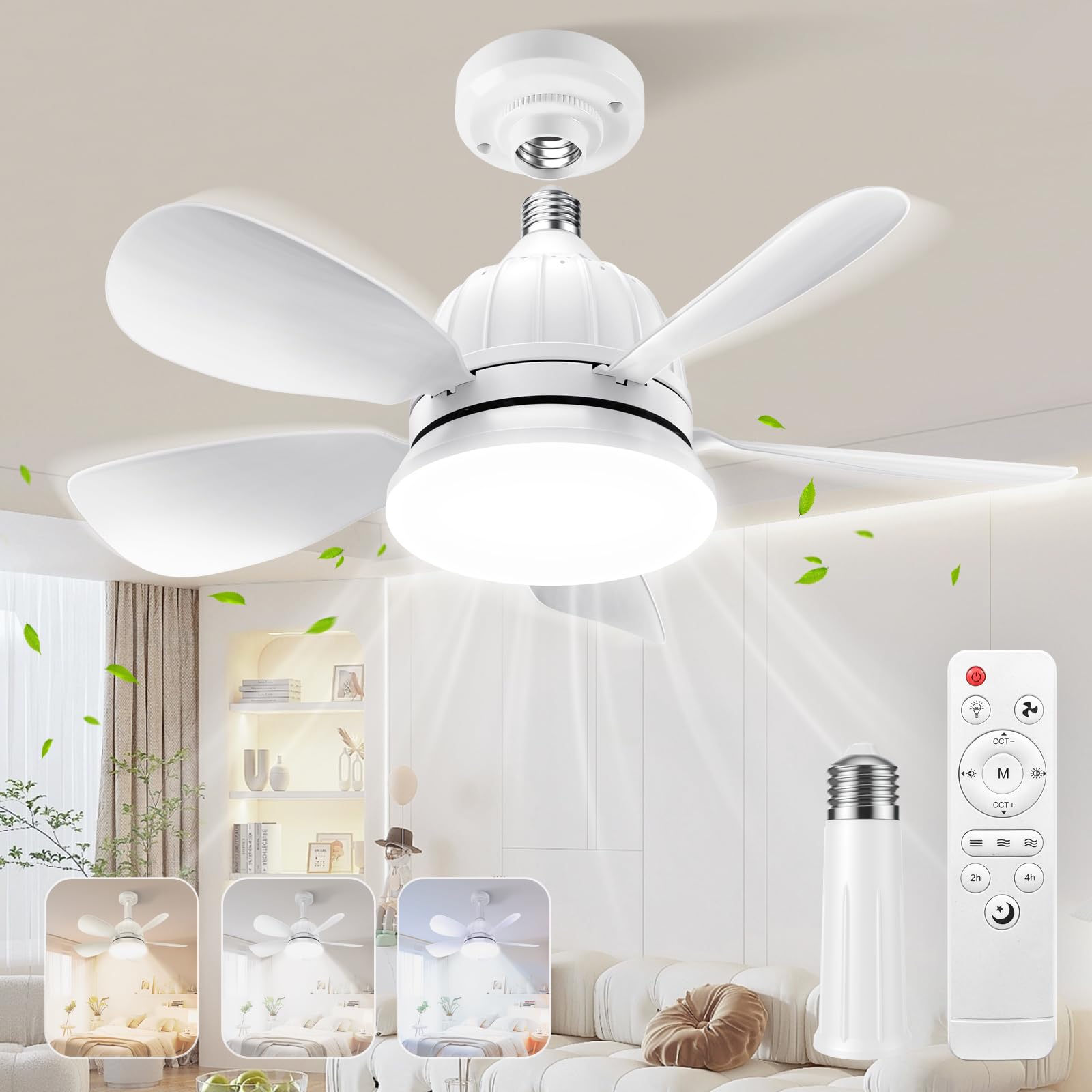 Socket Fan Light with Remote: 18'' Small Ceiling Fans with Lights, 2000 ...